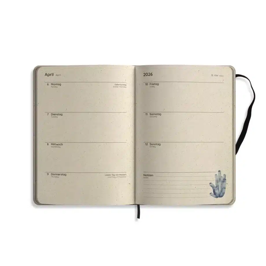 A5 Kalender 2026 aus Graspapier – Nachhaltig & vegan